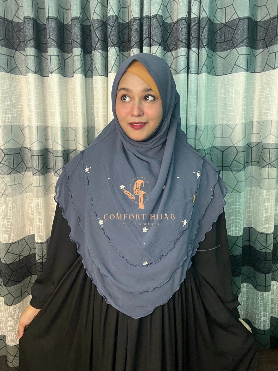 3 Layer Hijab – BLUEISH-ASH – Comfort Hijab
